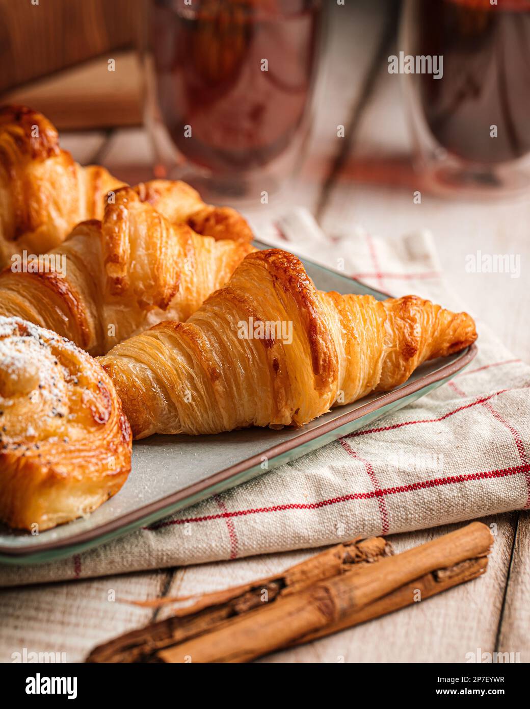 Freshly baked croissants and buns Stock Photo - Alamy