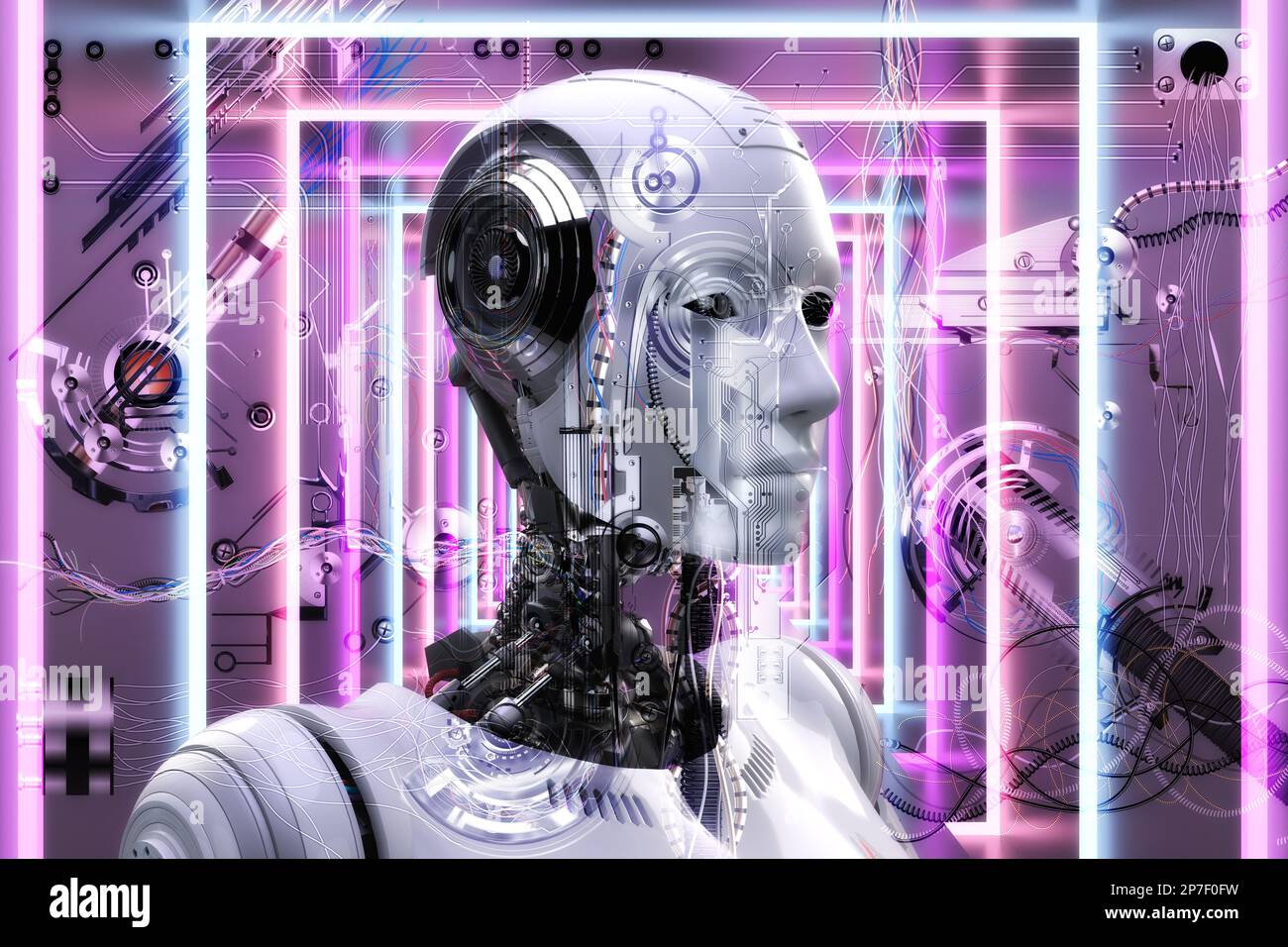 Artistic 3D illustration of a cyborg with artificial intelligence Stock ...
