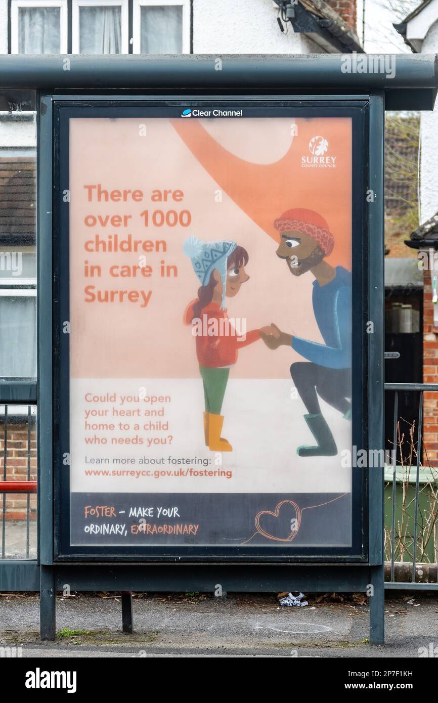 Fostering advertisement on bus shelter, Surrey, England, UK Stock Photo ...