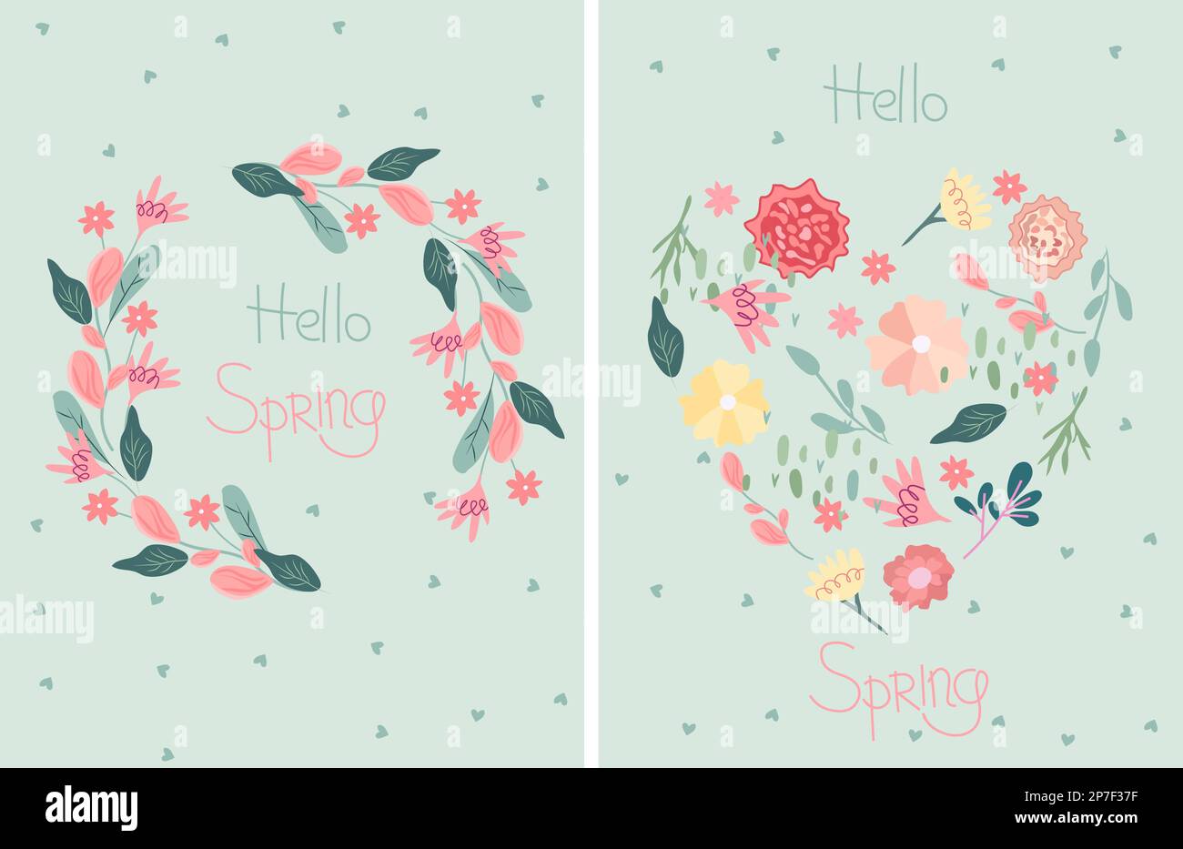 A bright composition with spring flowers, green leaves and the ...