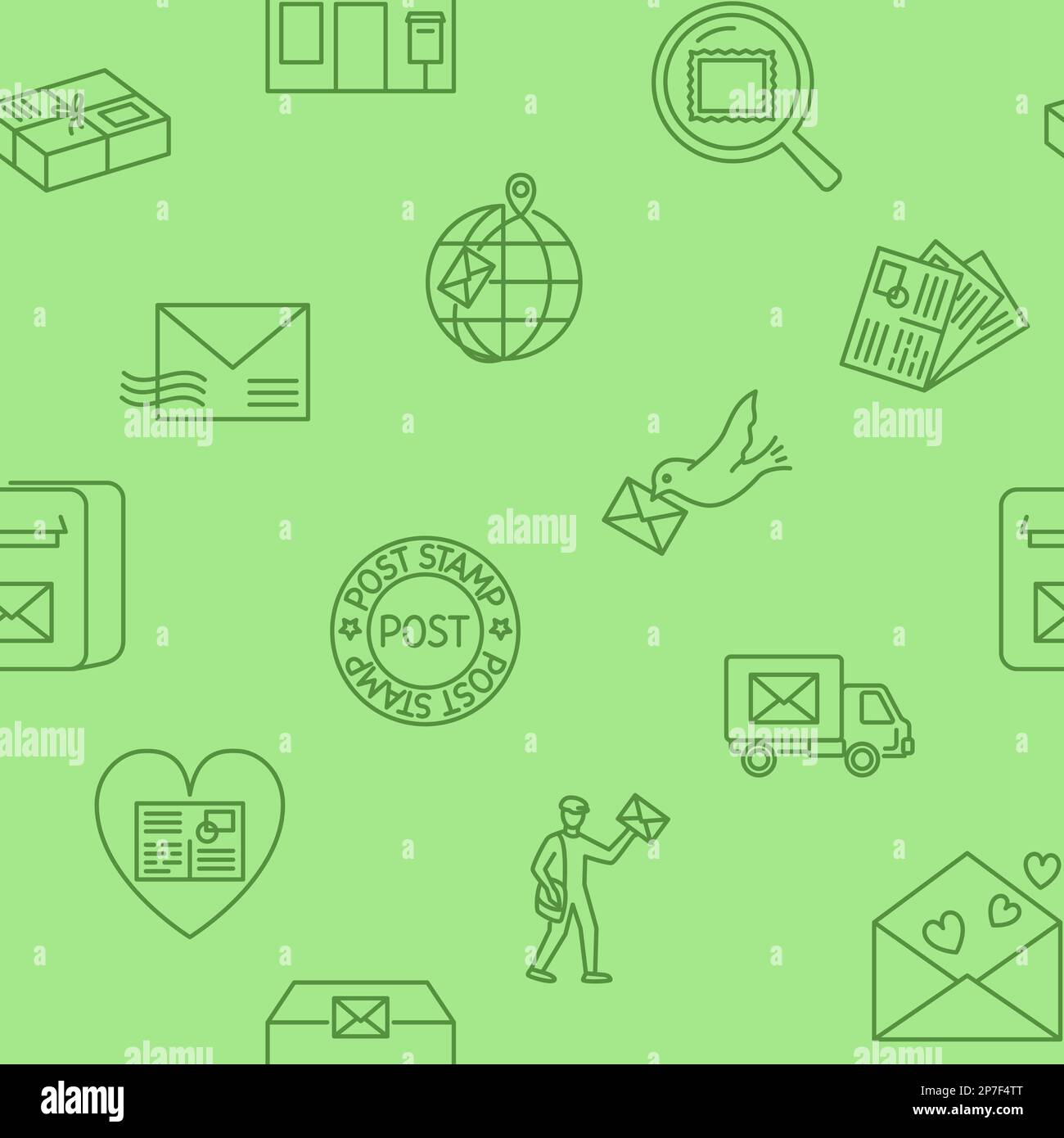 Sending letter seamless pattern in line style. Post service background ...