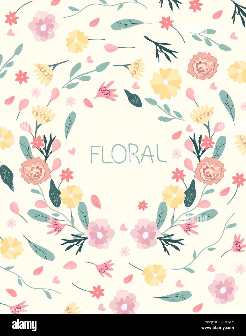 Floral arrangement with various wildflowers, leaves and hearts. Flowers ...