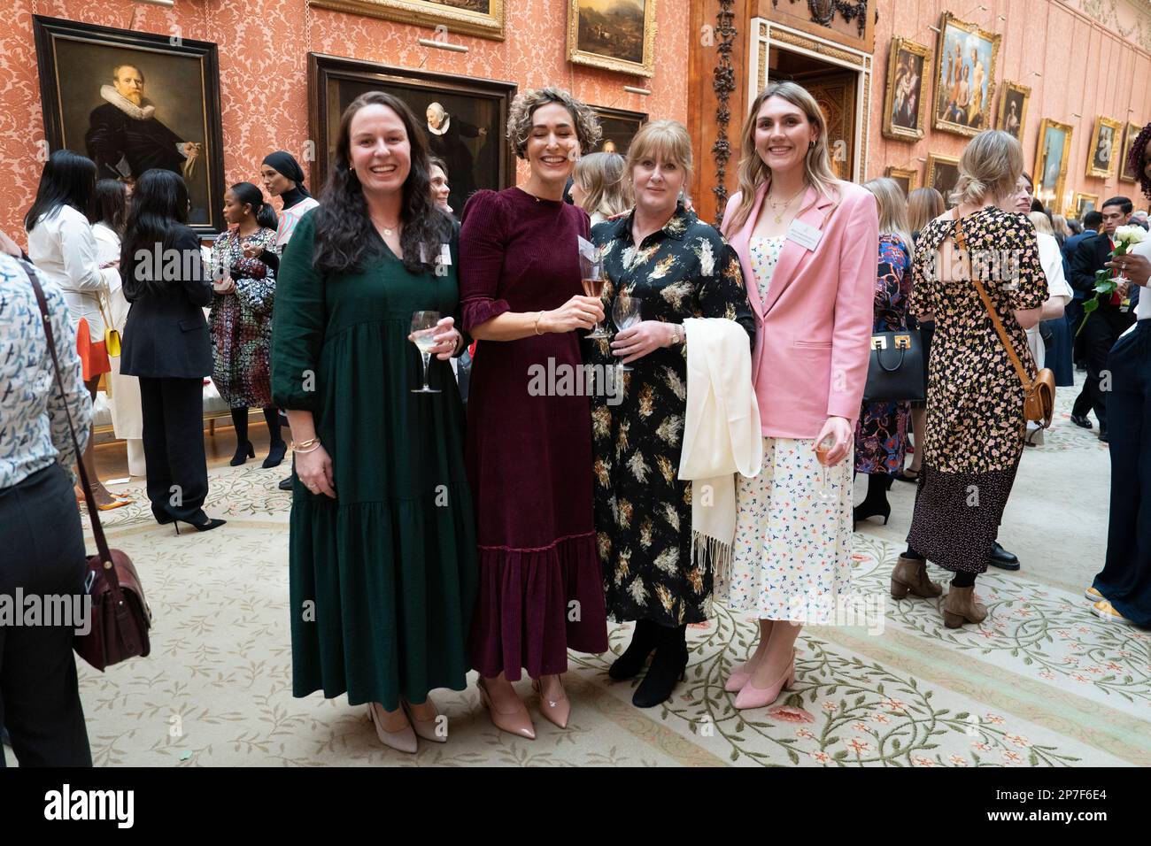 Sarah Lancashire (centre right) with Atlantic rowers Kathryn Cordinge ...
