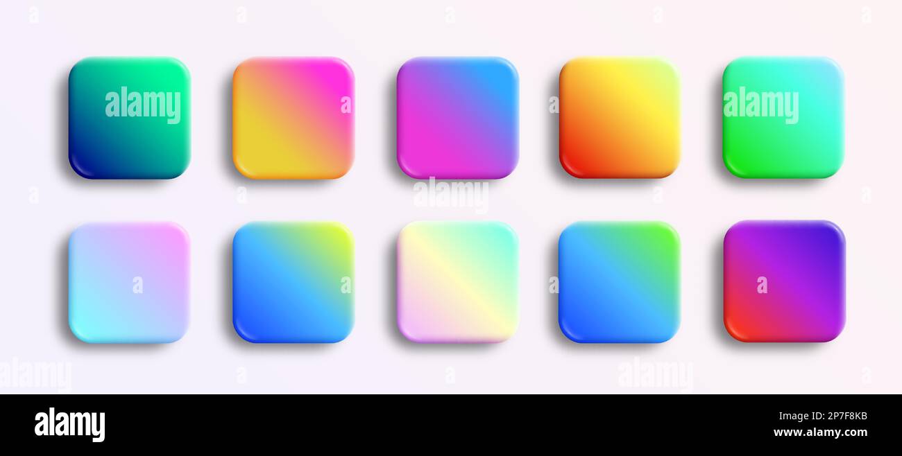 App icons glossy backgrounds set. Vector 3D buttons render with neon ...