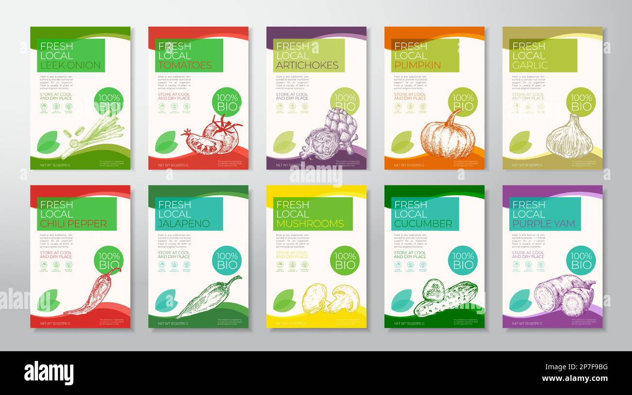 Fresh Local Vegetables Label Templates Collection Abstract Vector Food ...