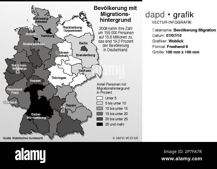 GRA2 GRAFIK BEVOELKERUNG MIGRATION - Deutschlandkarte mit Einfaerbung ...