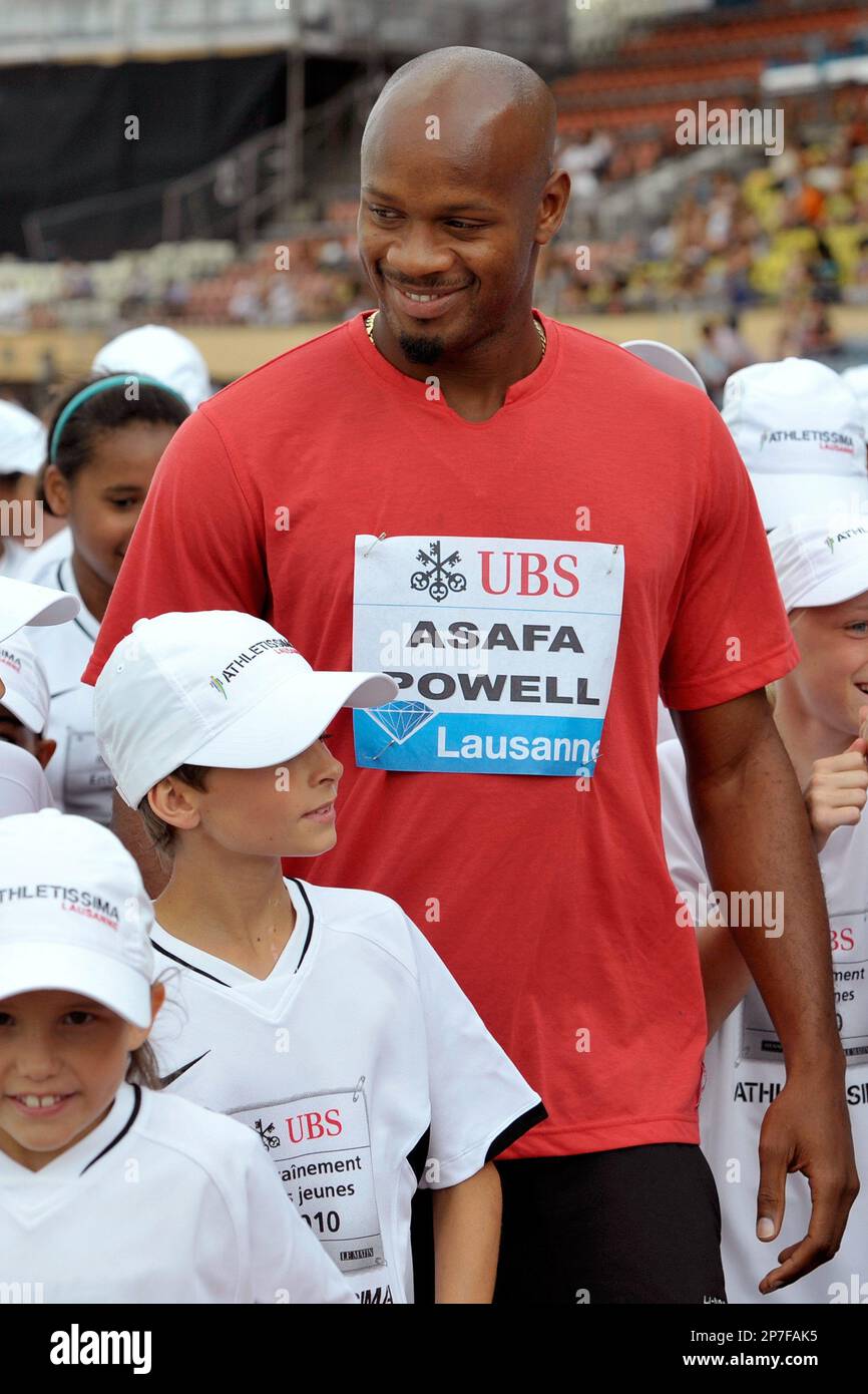 Jamaican sprinter Asafa Powell, specialist in the 100 metres, trains ...