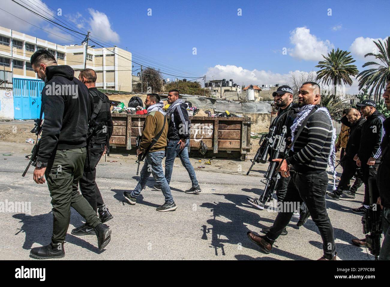 Nablus, Palestine. 08th Mar, 2023. Gunmen take part in the funeral of ...