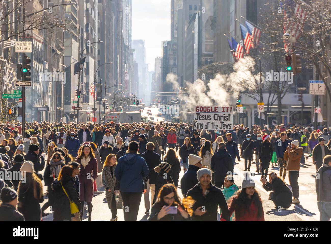 Crowd of People visit to the Holiday Season Open Street on Fifth Avenue ...
