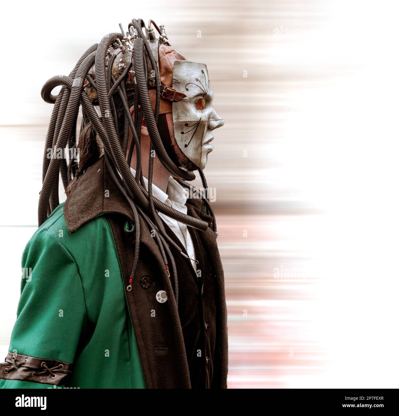 A cyberpunk with cables and wires protruding from his head Stock Photo ...