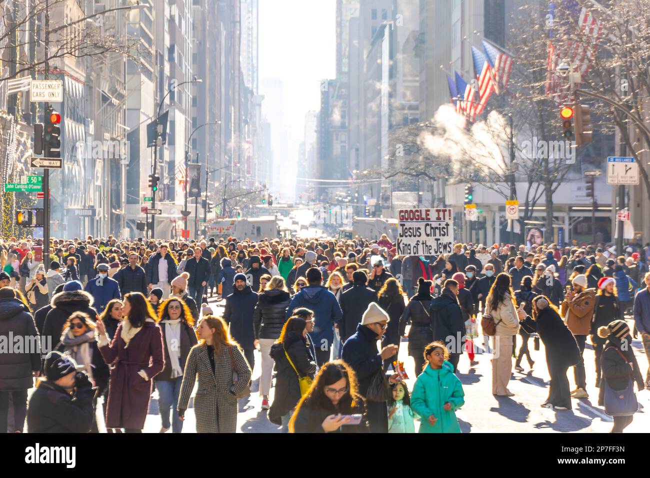 Crowd of People visit to the Holiday Season Open Street on Fifth Avenue ...