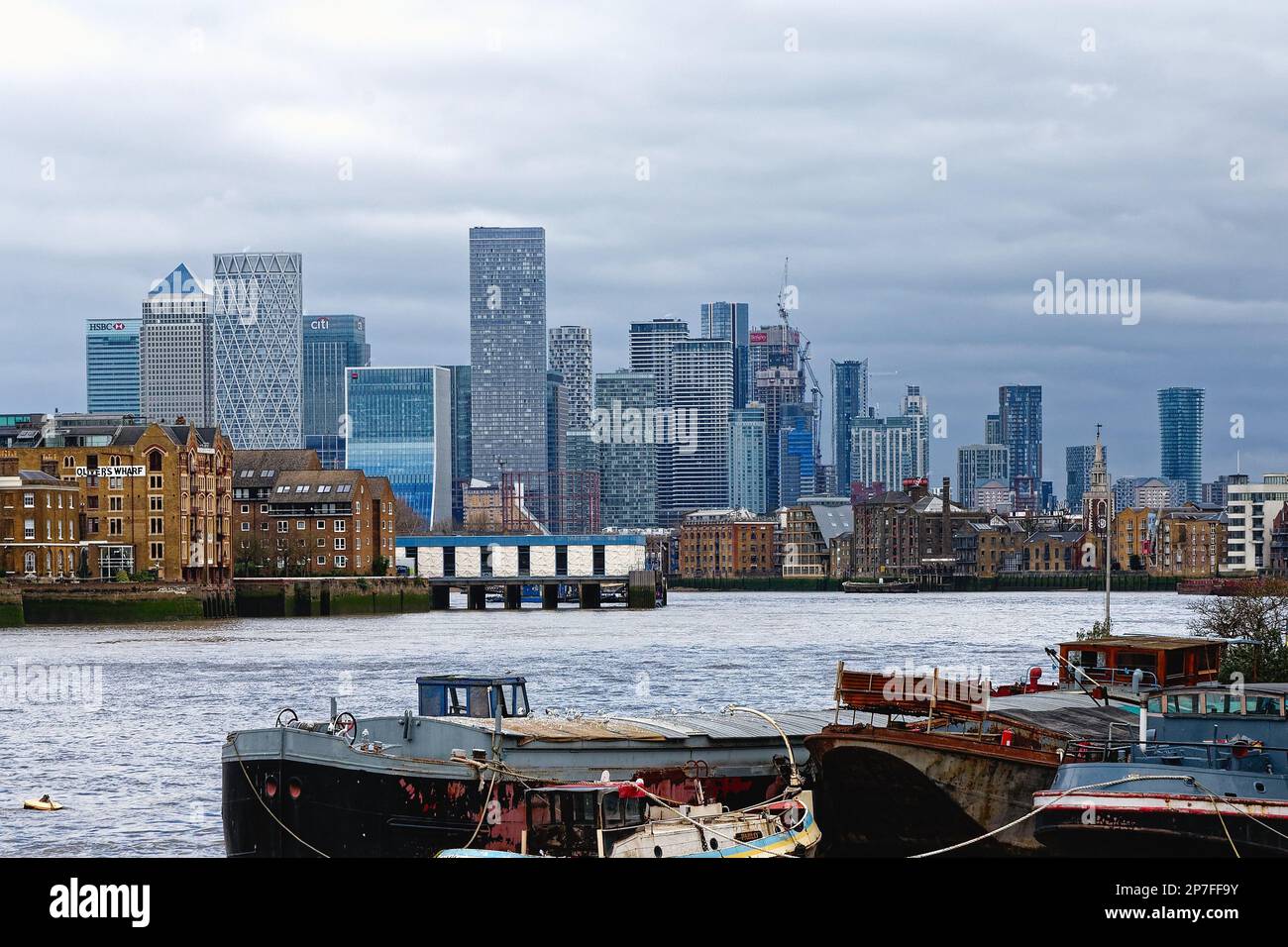 Canary Wharf as viewed along the River Thames from Bermondsey, East ...
