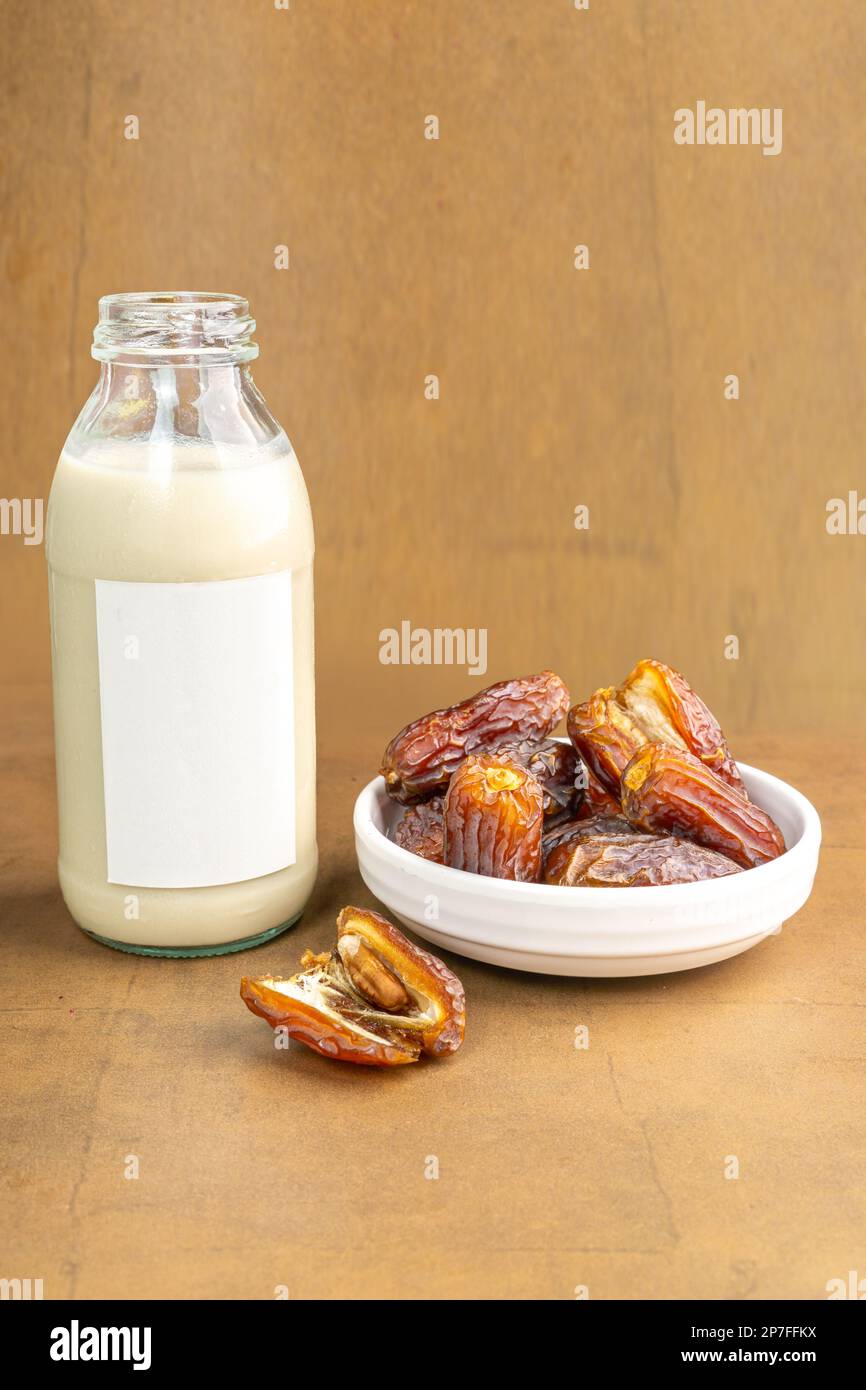 Milk Dates (Susu Kurma) made from milk and dates or palm fruits. Place ...