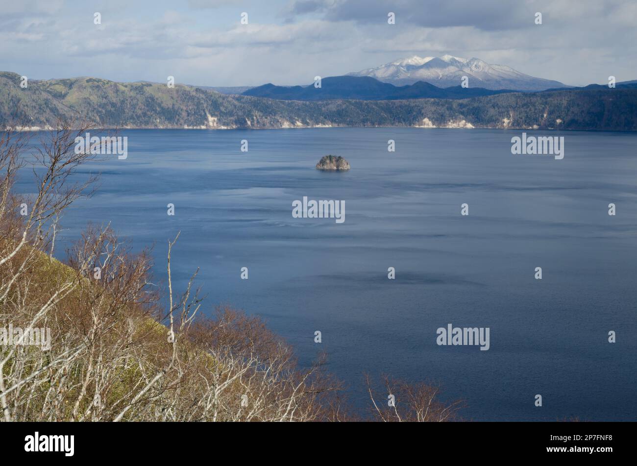 Lake Mashu with Kamuishi Island. Akan Mashu National Park. Hokkaido ...