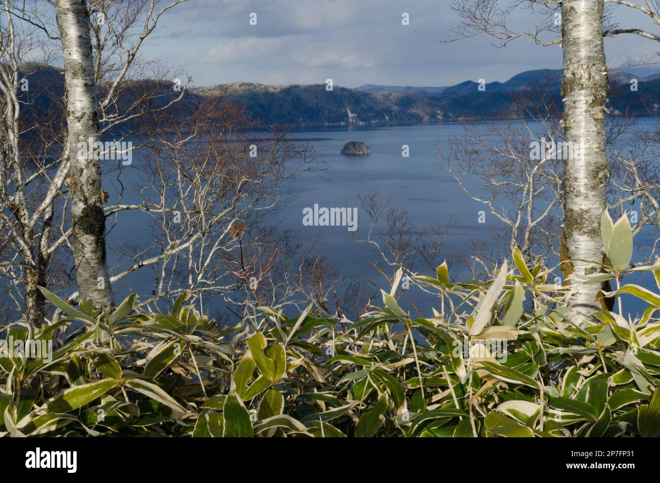 Lake Mashu with Kamuishi Island. Akan Mashu National Park. Hokkaido ...