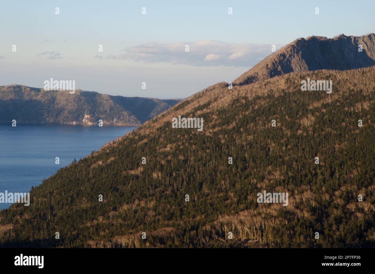 Mount Kamui rising above Lake Mashu. Akan Mashu National Park. Hokkaido ...