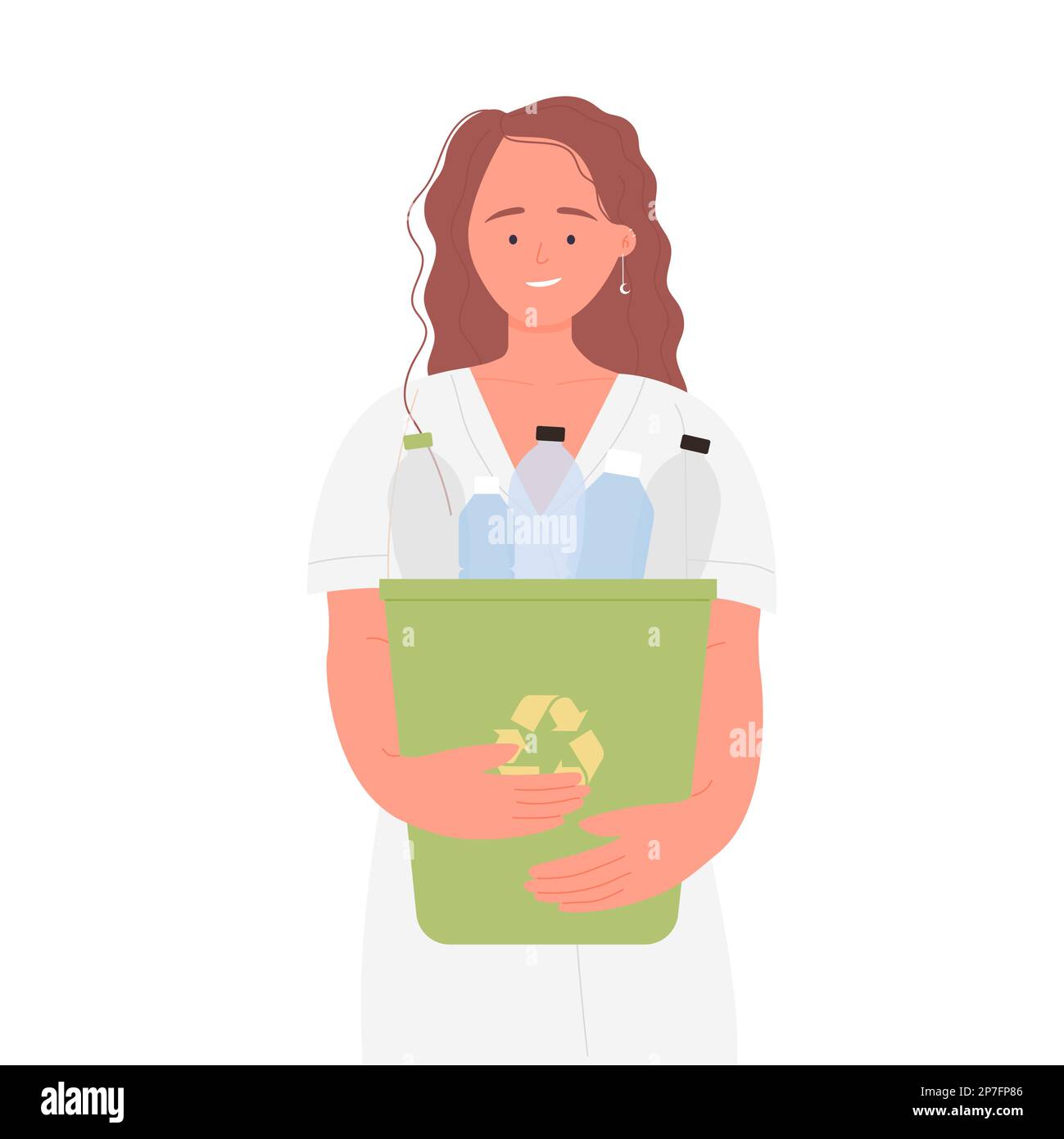 Woman with recycle plastic bottles. Waste management, protect nature ...