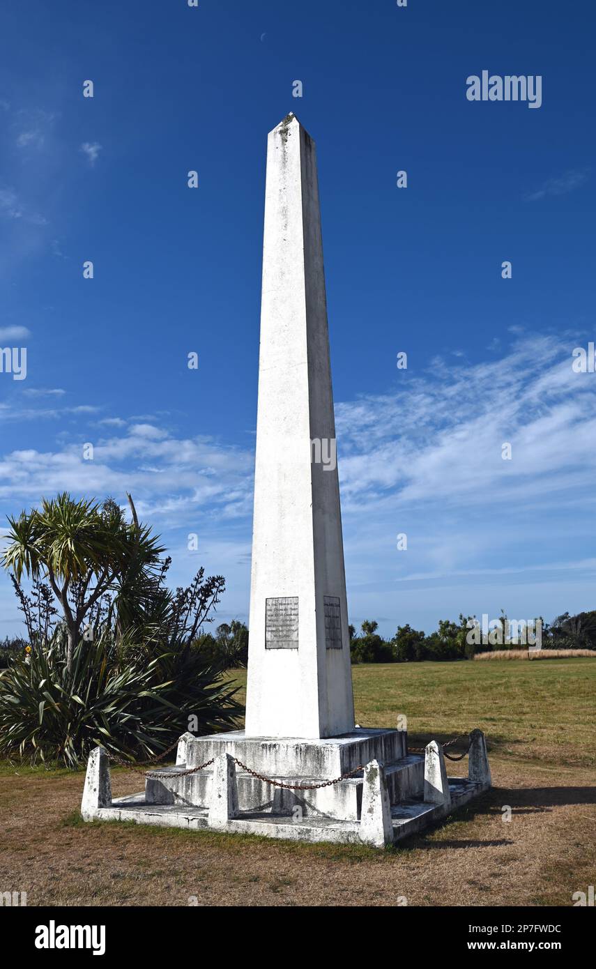 The Memorial Obelisk in the West Coast settlement of Okarito. It dates ...