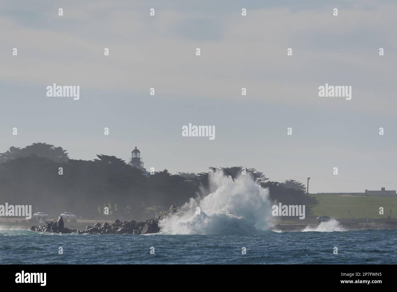 Rough seas off the californian coast breaking their waves against the ...