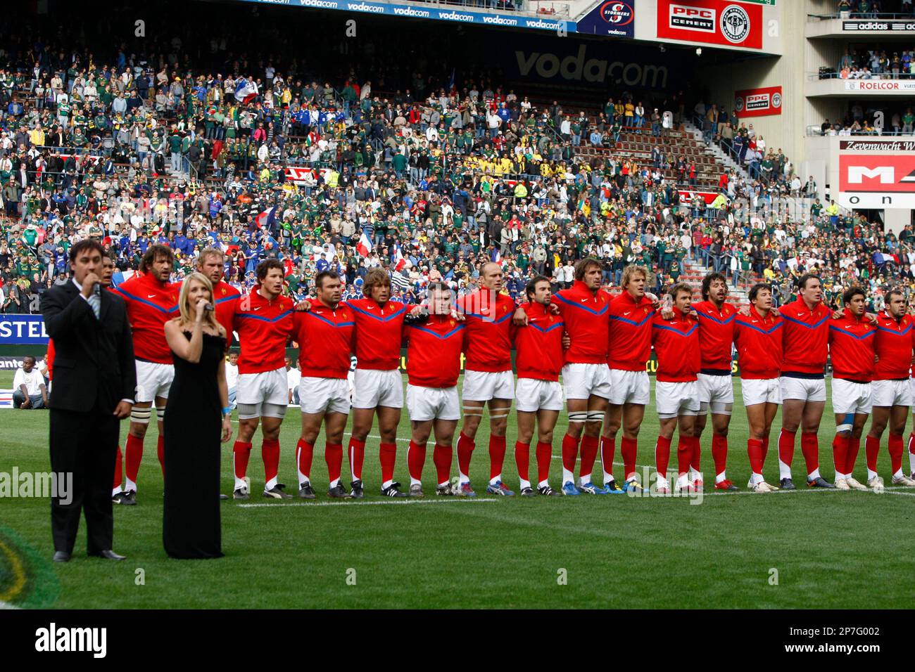The French team sings their National Anthem before their International ...