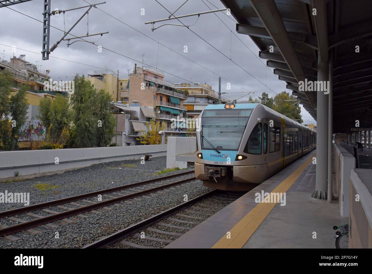 A Siemens Desiro train operating a suburban service at Athens Central ...