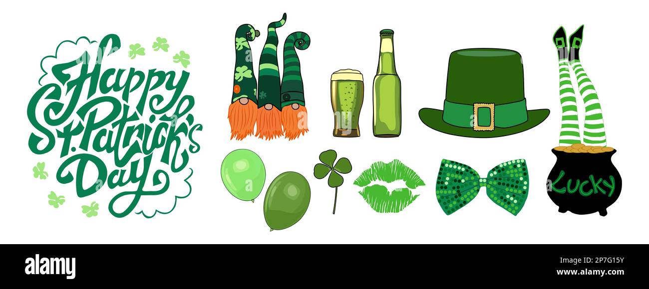Happy St. Patricks Day symbols and lettering text Stock Vector Image ...