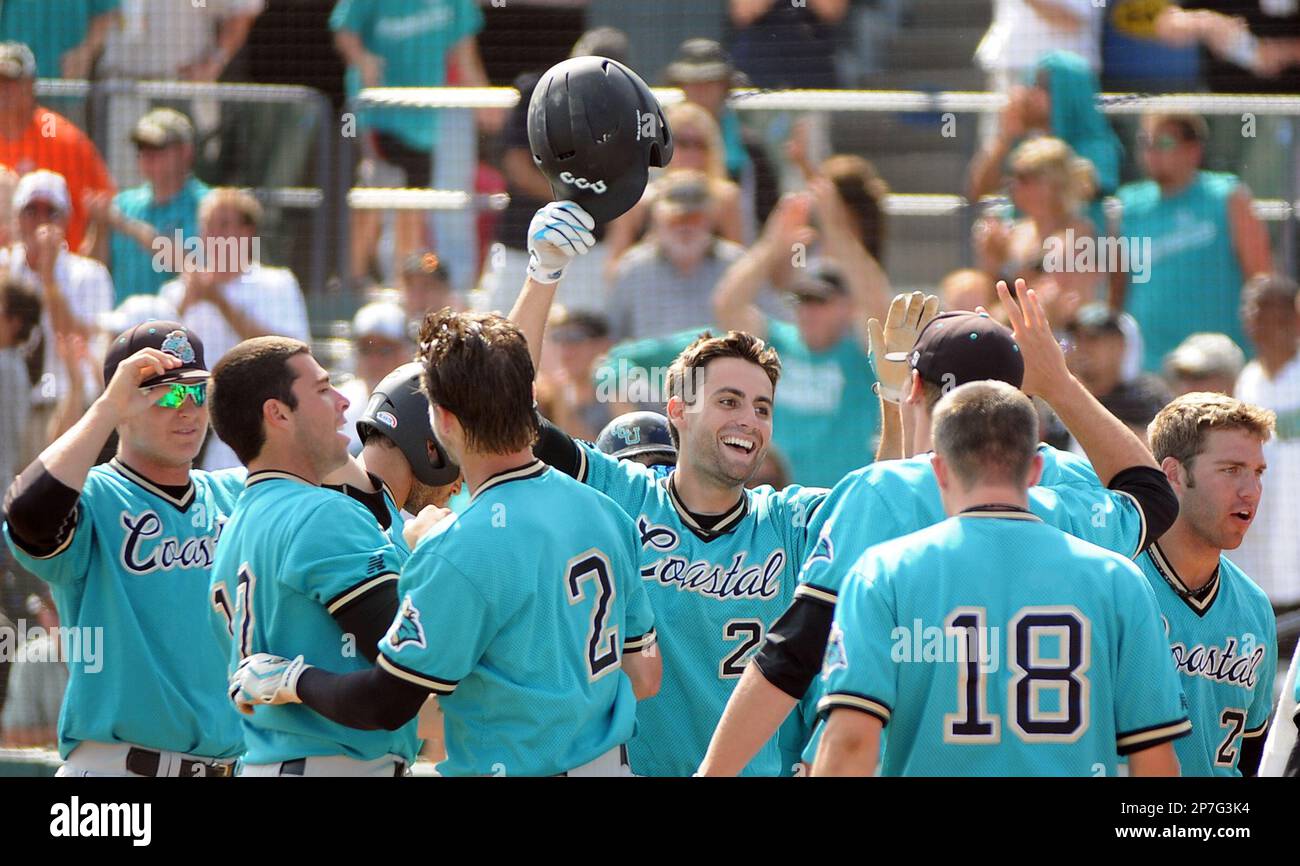 Coastal Carolina's Rich Witten celebrates after scoring in the 10th ...