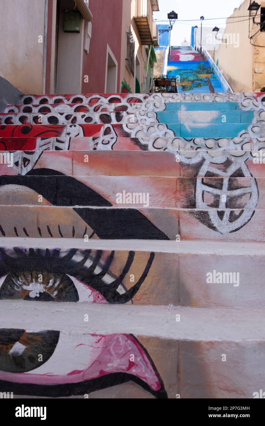 Impressive murals in the staircase Abanilla,city in Murcia,Spain Stock ...