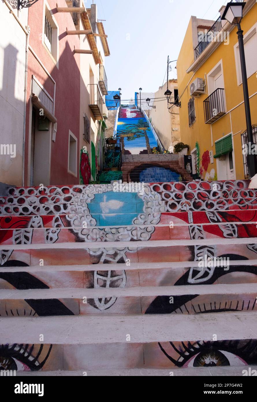 Impressive murals in the staircase Abanilla,city in Murcia,Spain Stock ...