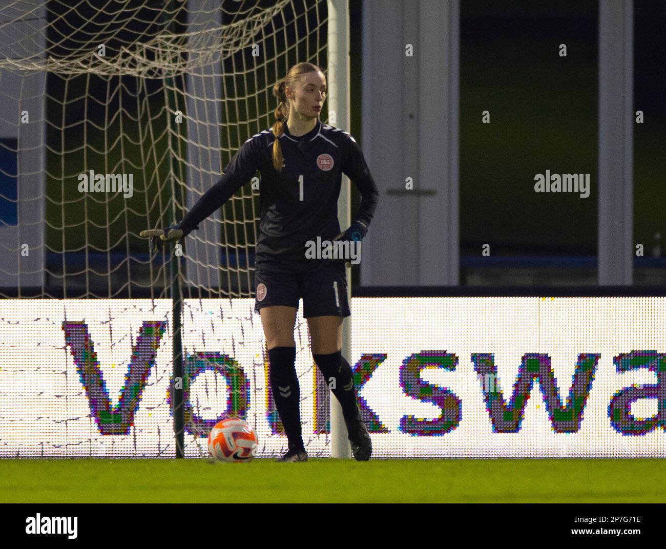Laval, France, February 21st 2023: Goalkeeper Laura Worsoe (1 Denmark ...