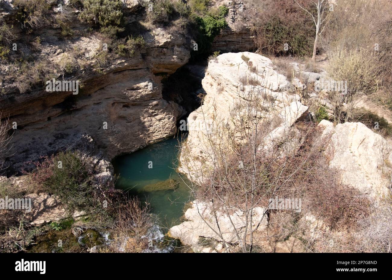 The impressive landscape that forms the Salto del Usero waterfall ...