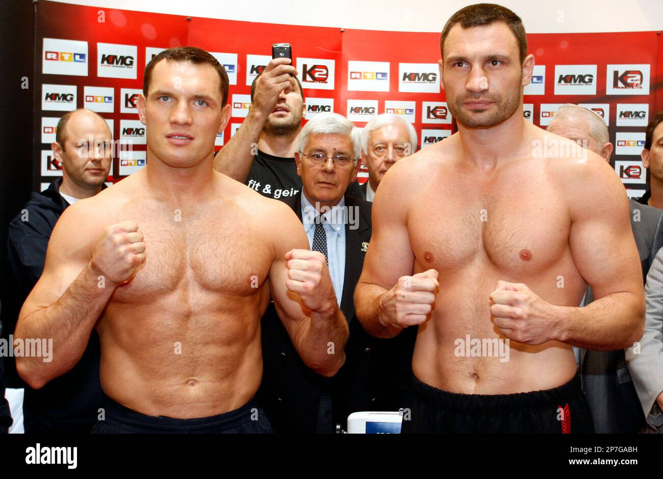 Ukraine's boxer and WBC Heavyweight Champion Vitali Klitschko, right ...