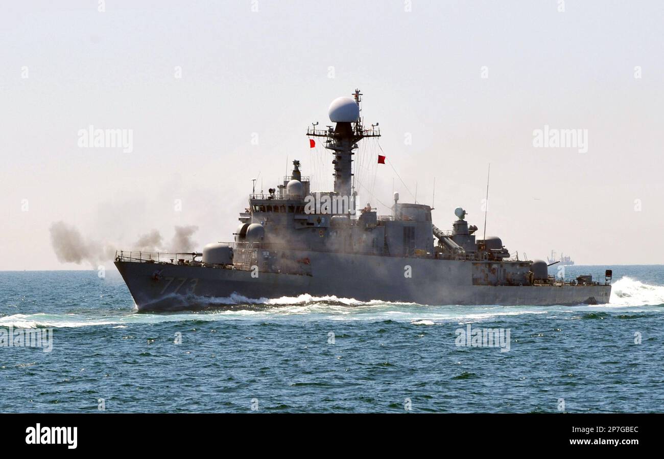 A South Korean patrol boat fires during a drill off the western coast ...