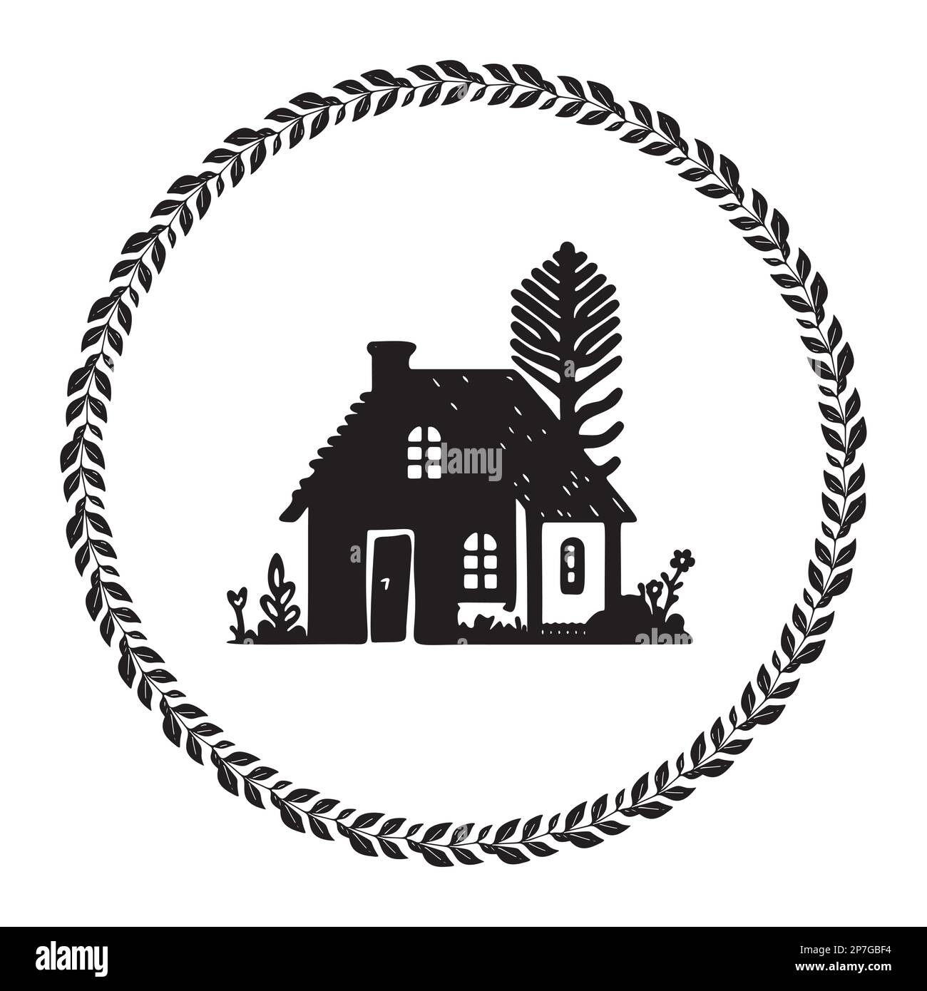 Cute rustic cottage motif in homestead vintage style. Vector ...