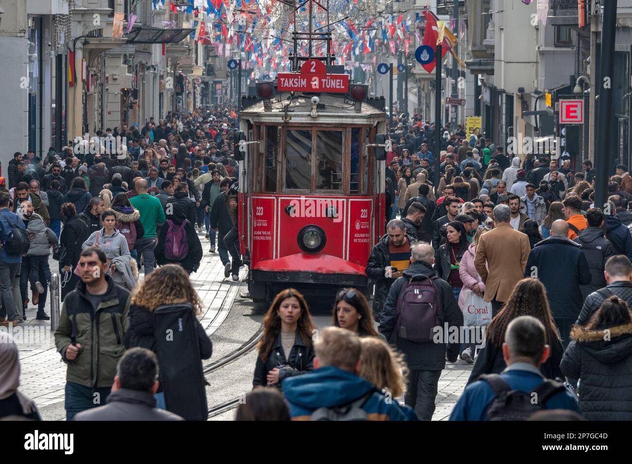 Famous Istiklal Street in Beyoglu district of Istanbul, Turkey Stock ...
