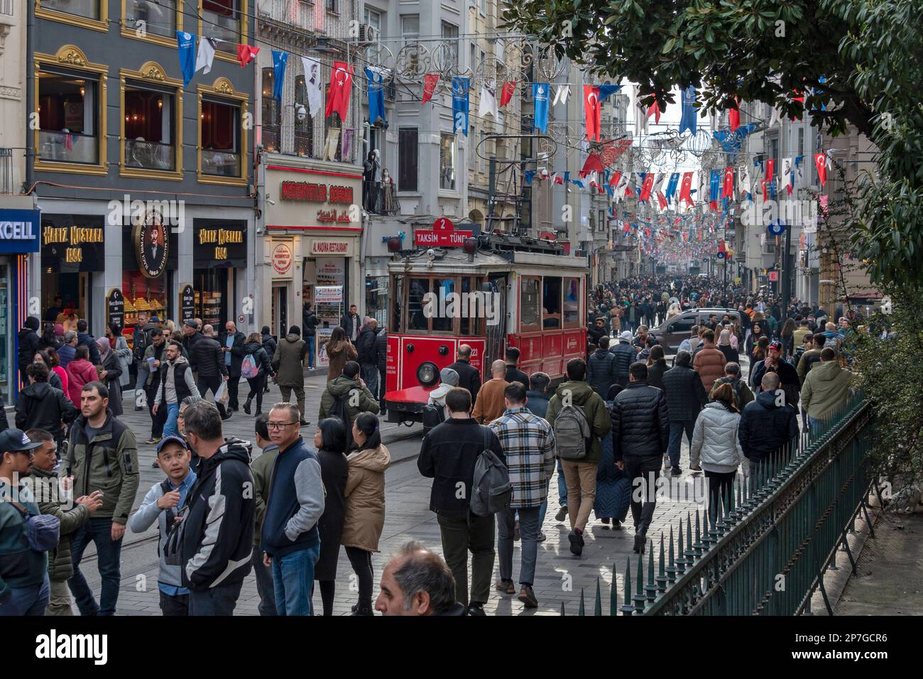 Famous Istiklal Street in Beyoglu district of Istanbul, Turkey Stock ...