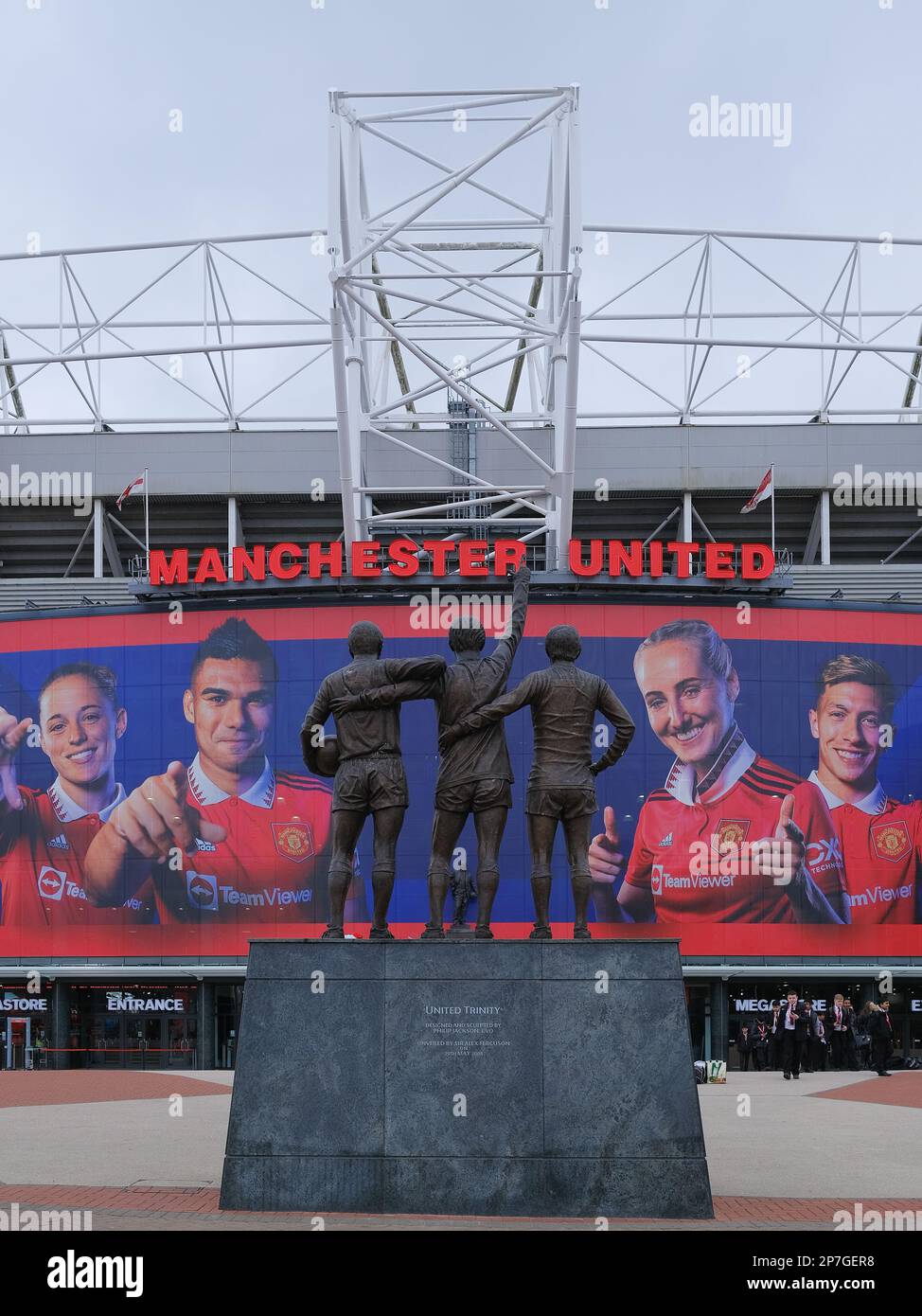Trinity Statue of George Best, Bobby Charlton, and Denis Law outside of ... Trinity Statue of George Best, Bobby Charlton, and Denis Law outside of ...