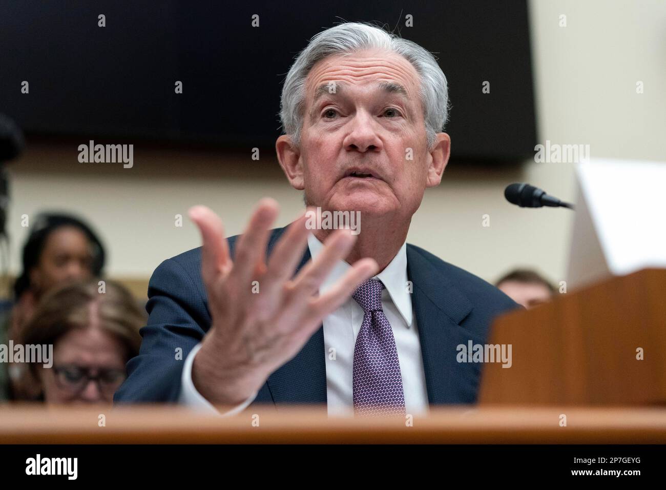 Federal Reserve Chairman Jerome Powell speaks during a House Financial ...