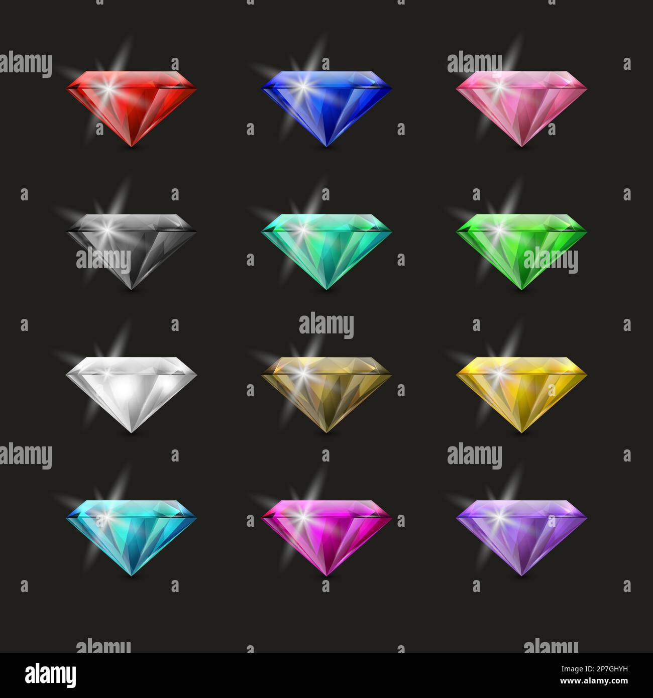 Vector Multi Colored 3d Realistic Transparent Trangle Glowing Gemstones ...