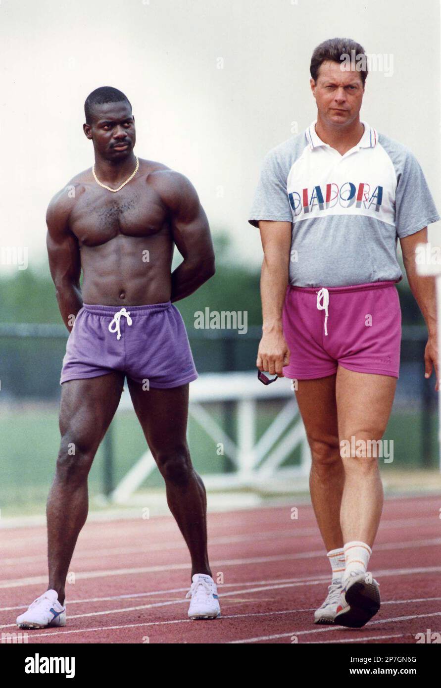 FILE - In this 1988 file photo, Canadian sprinter Ben Johnson and coach ...