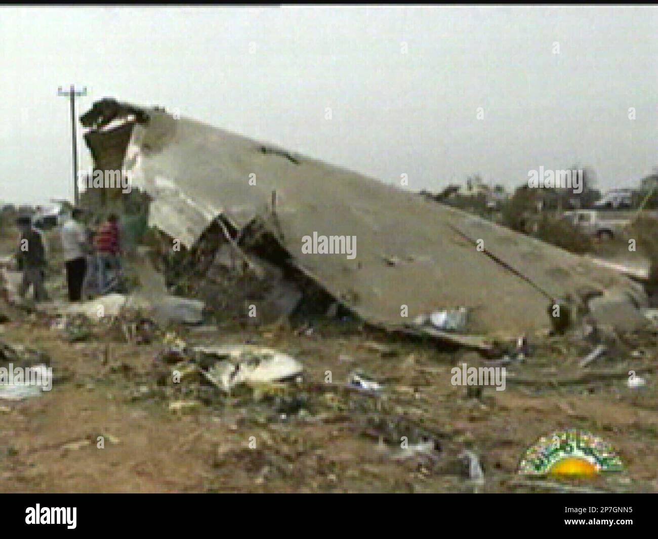 This image from Libyan television shows a section of fuselage from ...