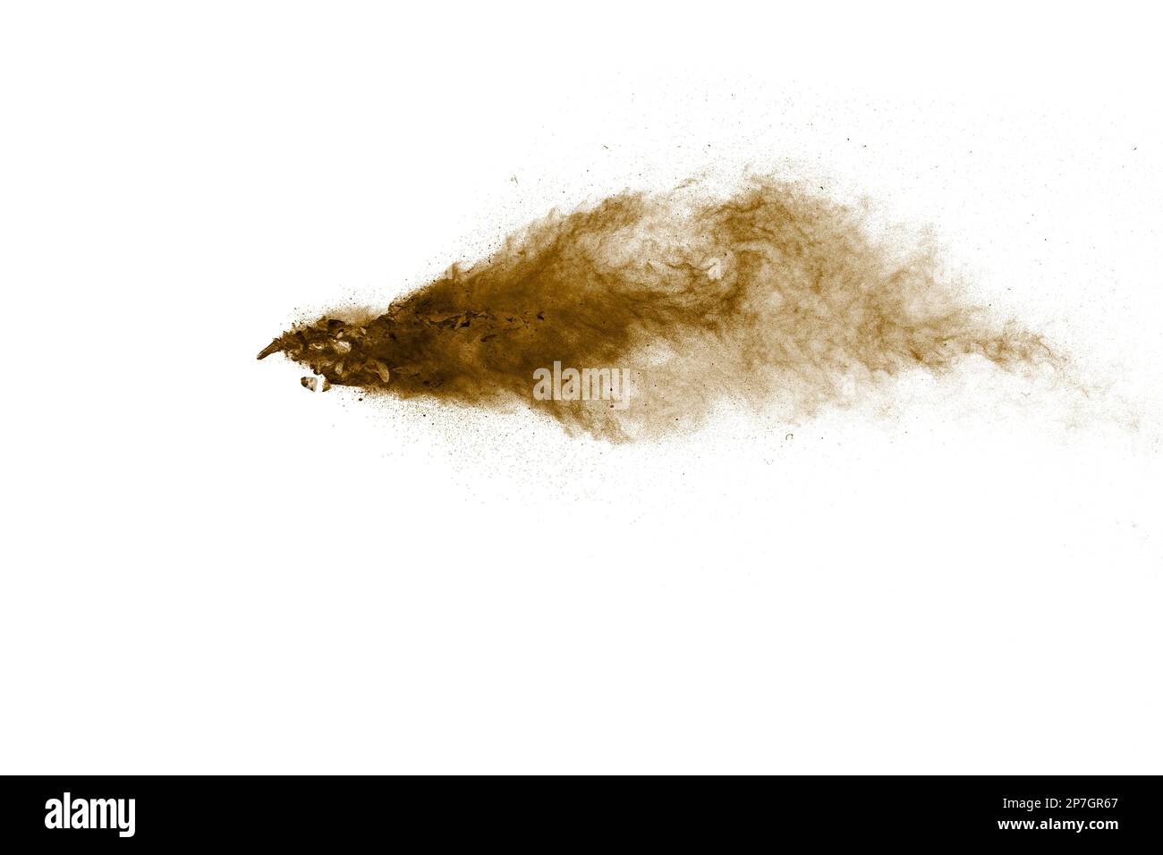 Freeze motion of brown powder exploding. Abstract design of brown dust ...