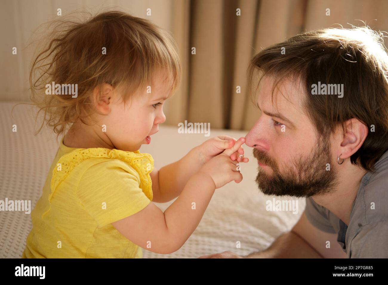 Happy Father with Daughter, Tiny Girl. One Year Baby Smiling, Laughing ...