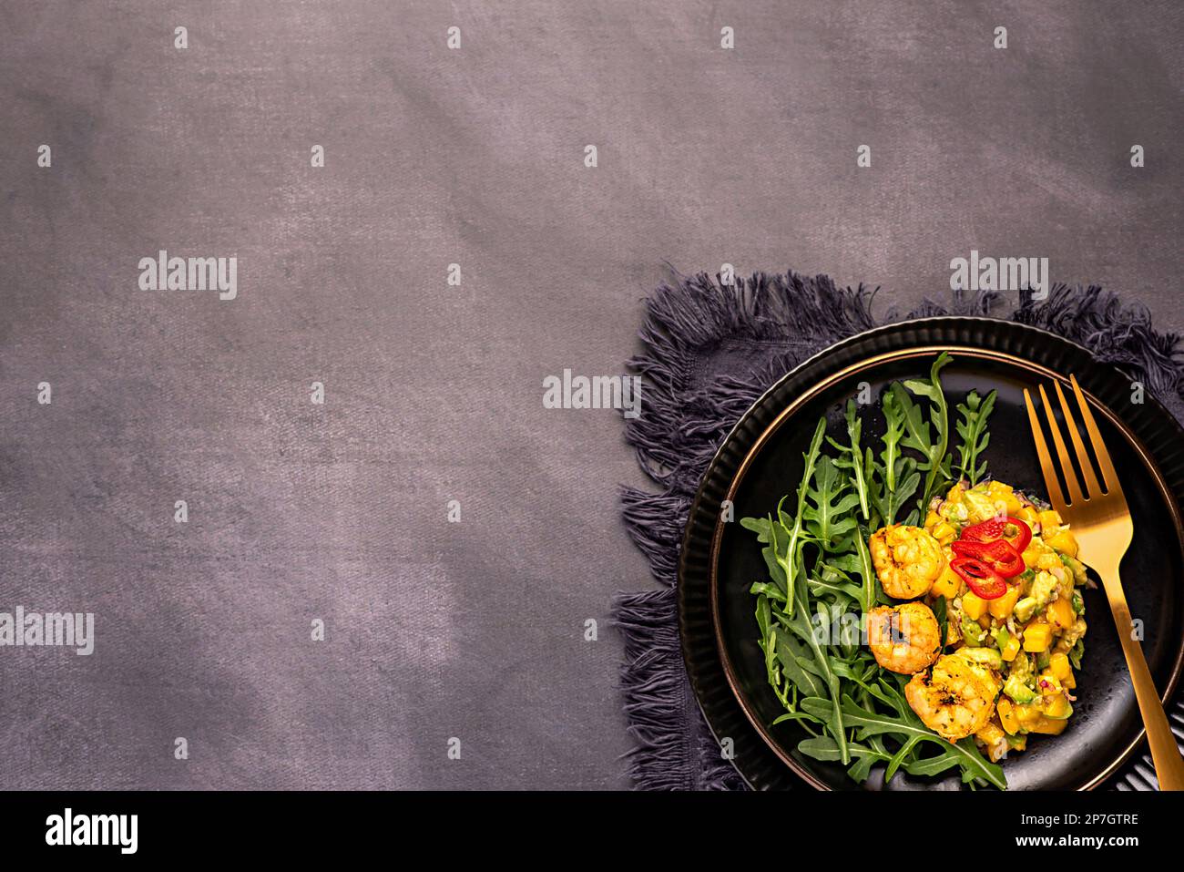 Blank food photography of salad, salsa, mango, avocado, shrimp, prawn ...