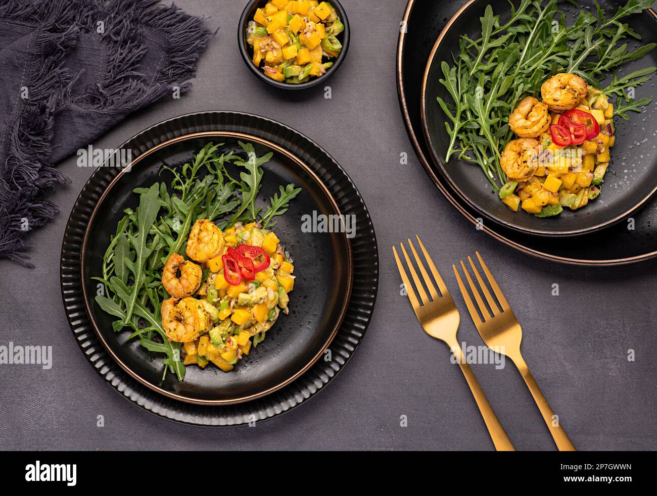 Food Photography Of Salad Salsa Mango Avocado Shrimp Prawn