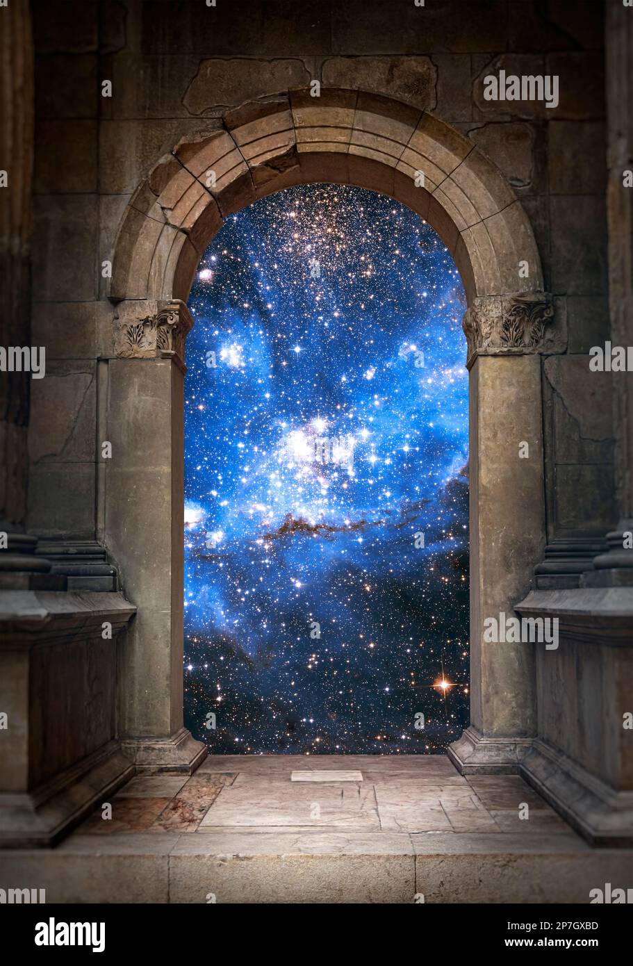 Open space through a stone doorway. Elements of this image belong to ...