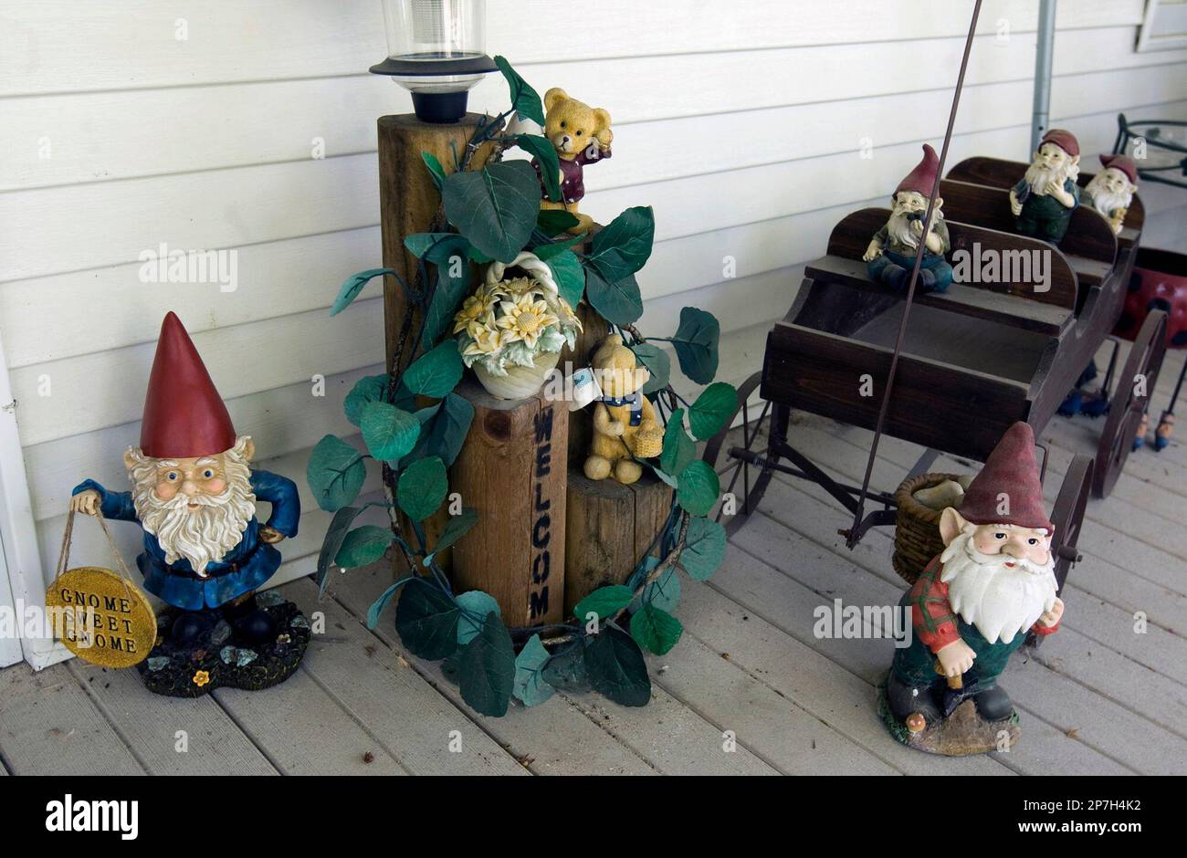 In this photo taken April 21, 2010, a sampling of gnomes are seen in ...