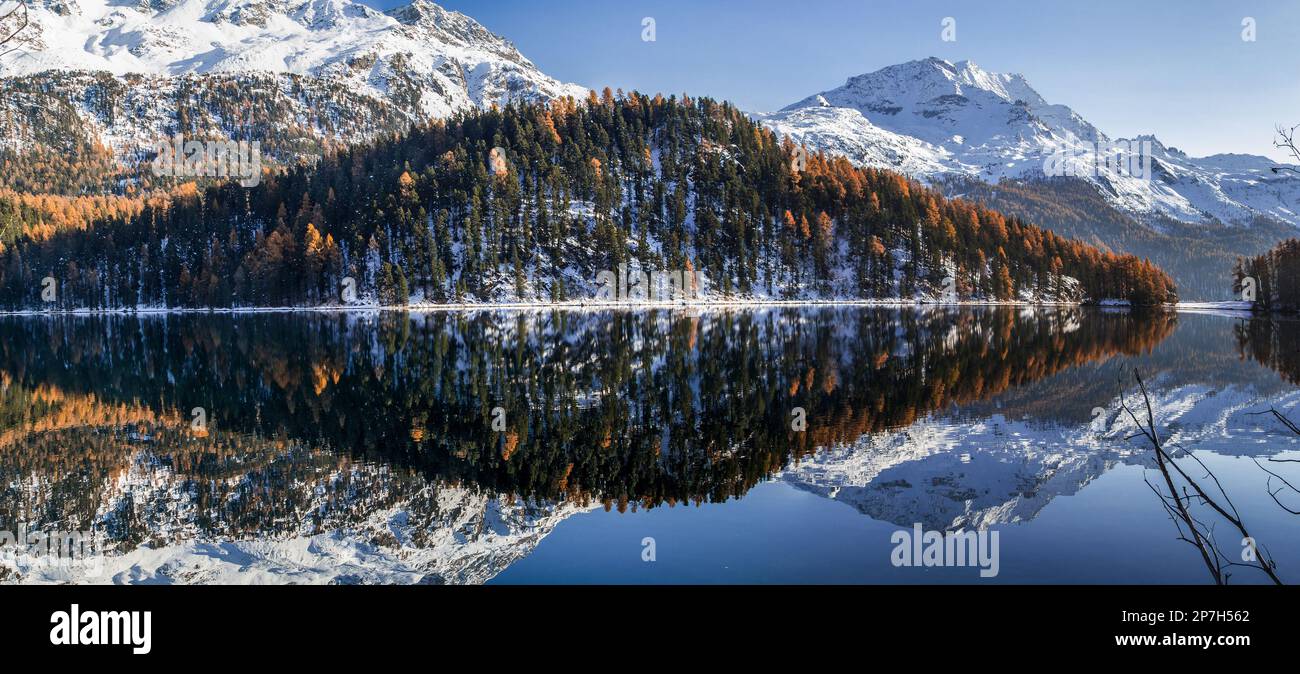 The Champfer Lake at the St. Moritz in autumn season with crystal clear ...