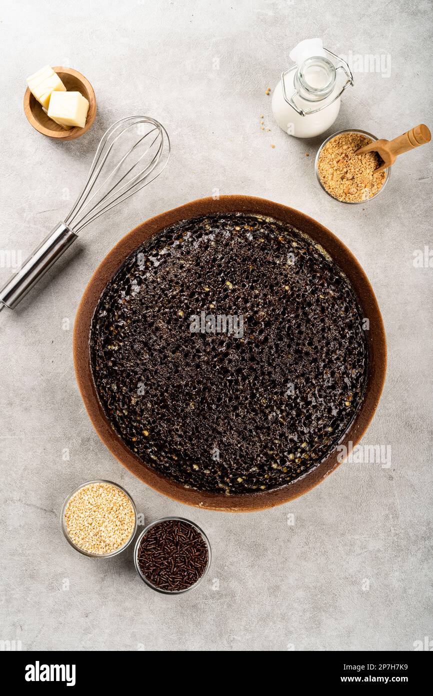 Martabak manis or terang bulan is indonesian sweet pancake, with brown ...