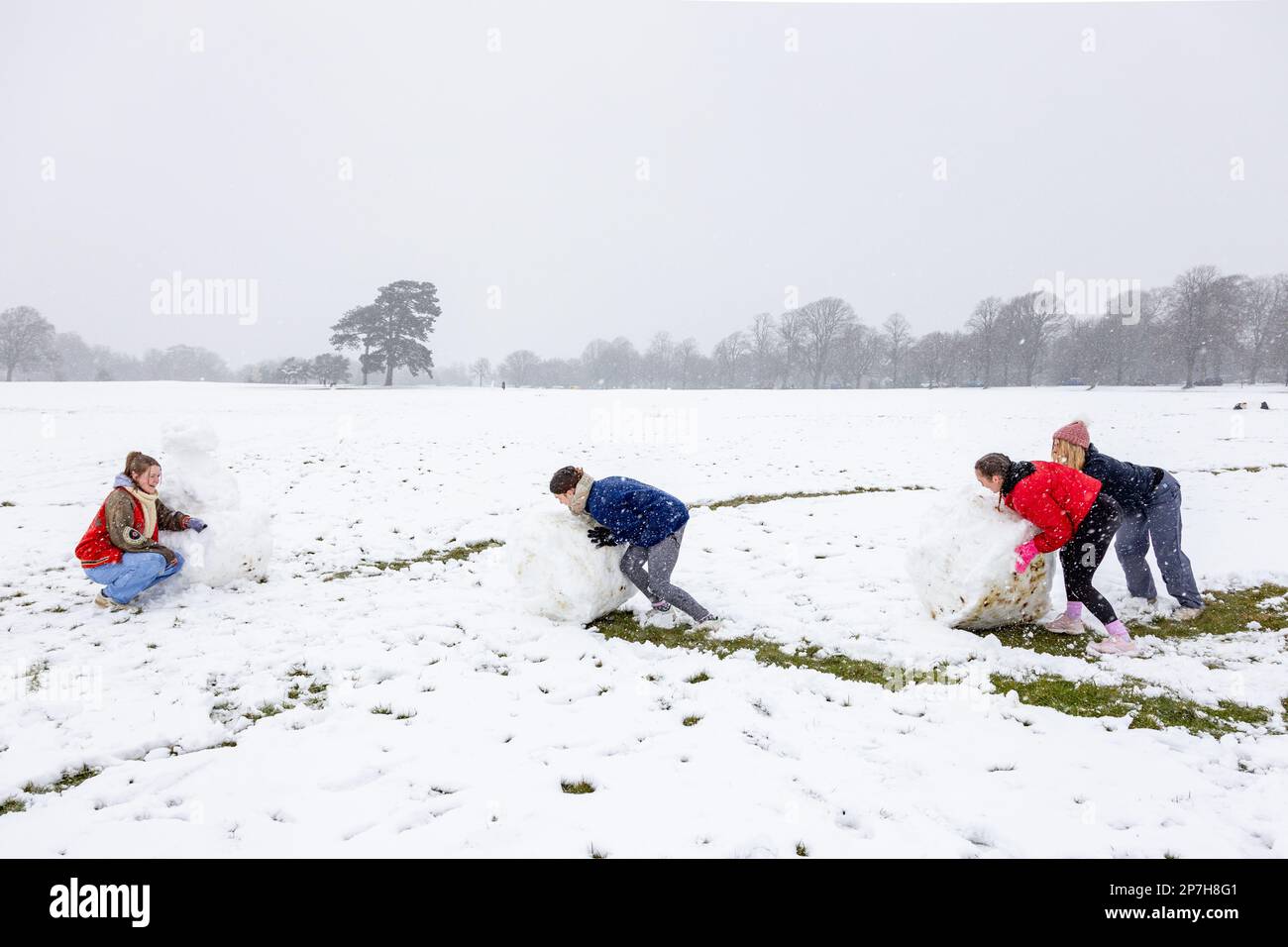 Young women at play in the snow Stock Photo - Alamy